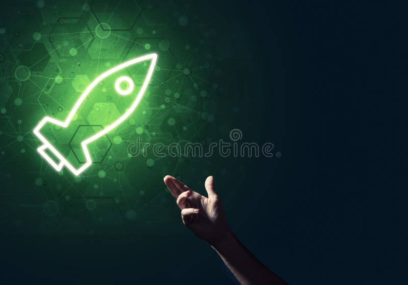Man Palm Presenting Rocket Web Icon As Technology Concept Stock Image ...