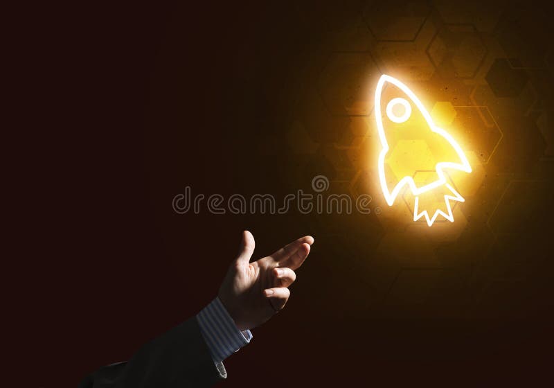Man Palm Presenting Rocket Web Icon As Technology Concept Stock Image ...