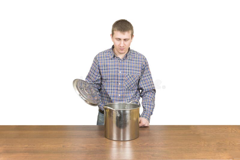 Man with a pan stock photo. Image of blue, hold, beautiful - 49522086