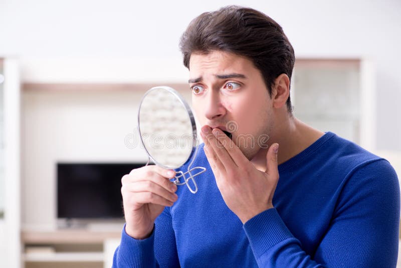 The Man Panicking because of Pimples on the Skin Stock Photo - Image of ...