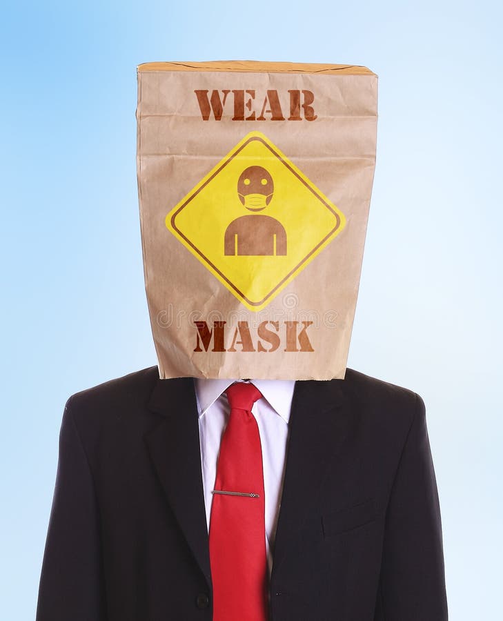 Man with a Paper Bag on Head Wear Mask Symbol on it Stock Image - Image ...