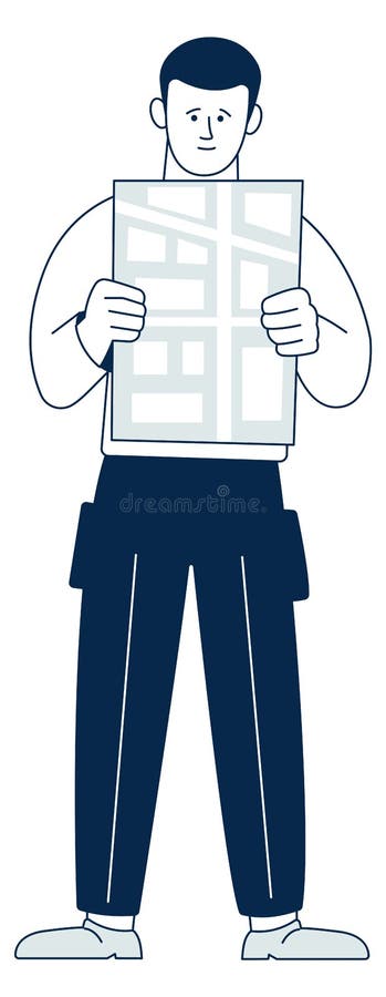 Man with Paper Map. Tourist Looking for Landmarks Stock Vector ...