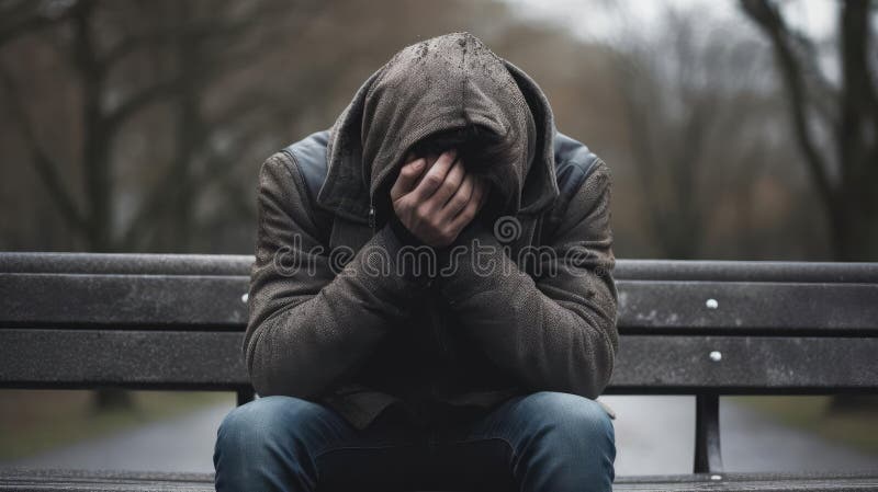 Man in park on bench sad stock image. Image of person - 297529447