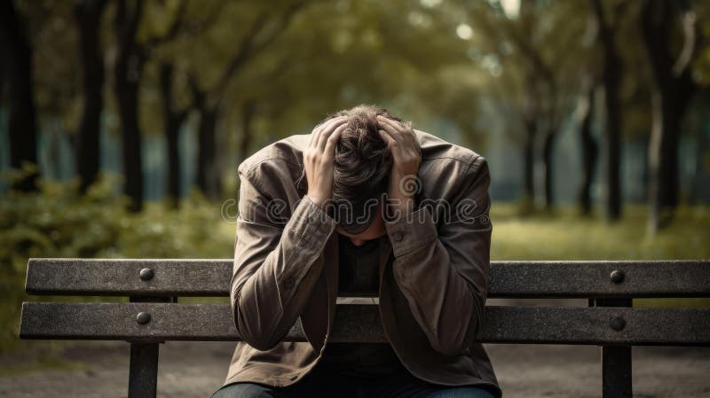 Man in park on bench sad stock photo. Image of leisure - 297528116