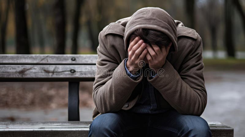 Man in park on bench sad stock image. Image of person - 297530031