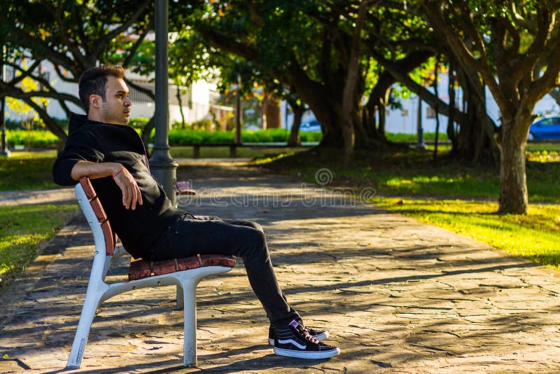 Man on a Park Bench Thinking Stock Image - Image of green, discerning ...
