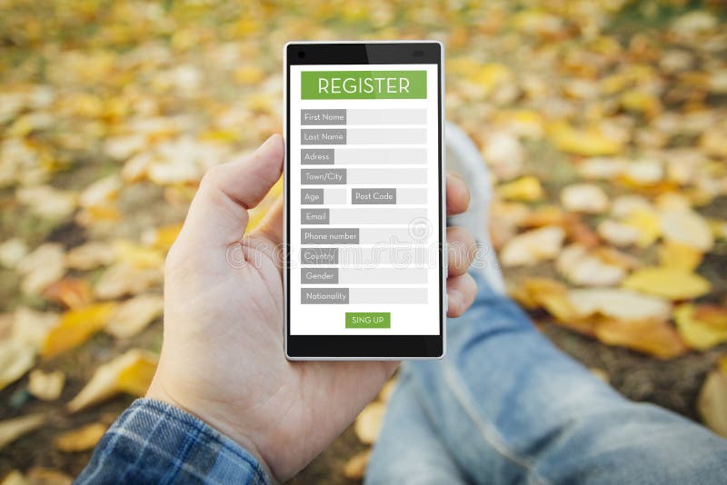 Man in the Park Looking a Registration Form Stock Image - Image of ...