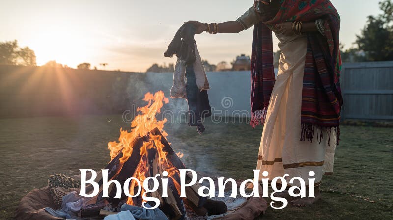 A Man Participating in Bhogi Celebration during Sunrise Symbolic ...