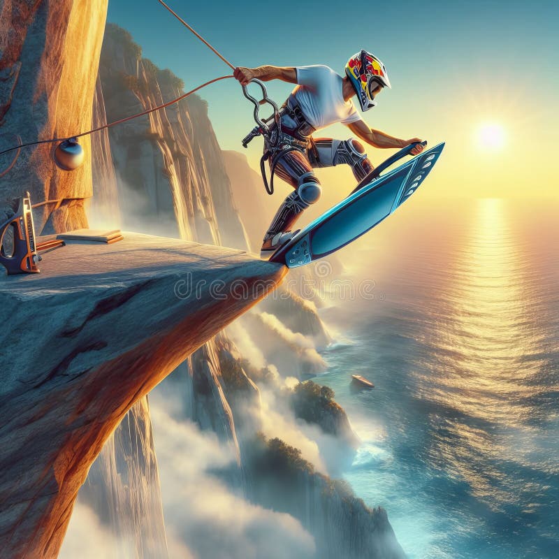 A Man Participating in Competitive Extreme Ironing on a Cliff Stock ...