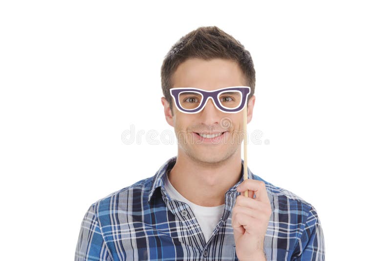 Man in party glasses. stock image. Image of holding, party - 32810201
