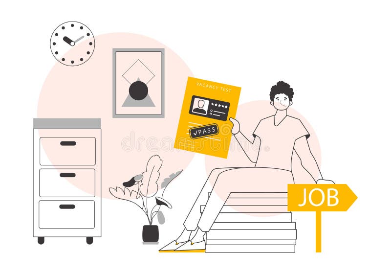 The Man Passed the Job Test. Lineart Minimalistic Style. Vector ...