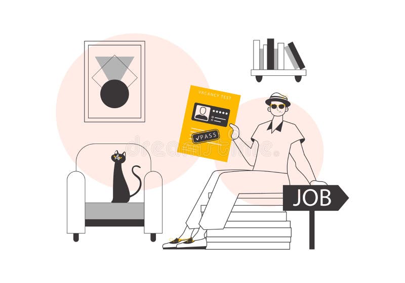 The Man Passed the Job Test. Lineart Minimalistic Style. Vector ...