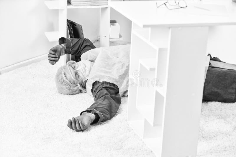 Man Passed Out Shortness Of Breath Man In Protective Equipment Lay On Floor Severe Condition