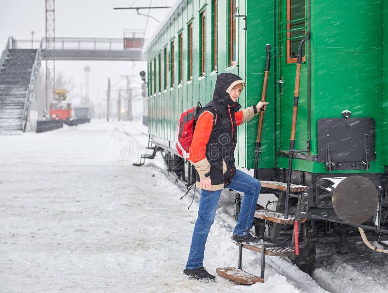Man Passenger Coming into Train Railway Carriage Stock Photo - Image of ...