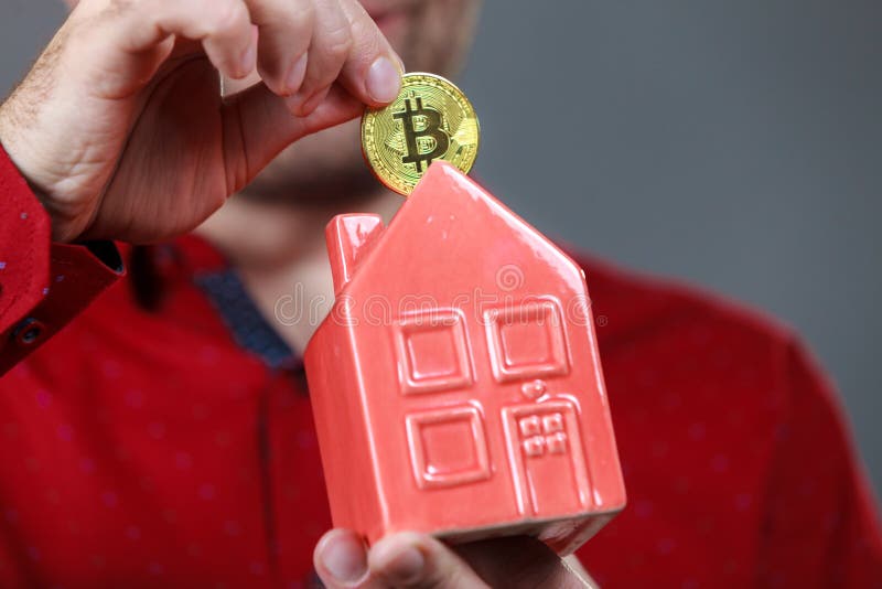 Man Paying His House Rent Using Bitcoin Stock Image - Image of saving ...