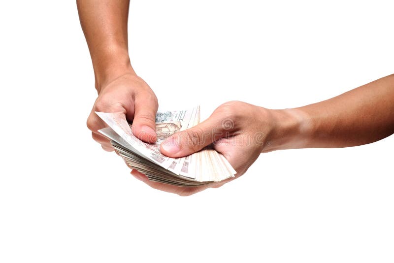 Man Paying for Something with a Full of Thai Banknotes in His Ha Stock ...