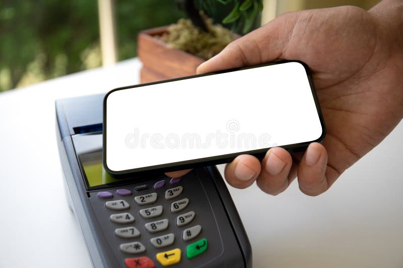 Man Payment Purchase for Phone and Pay Pass Online Terminal Stock Image ...