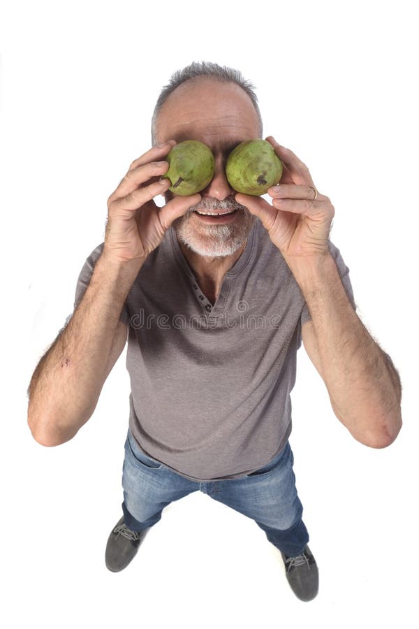 Man with Pear on White Background Stock Photo - Image of caucasian ...