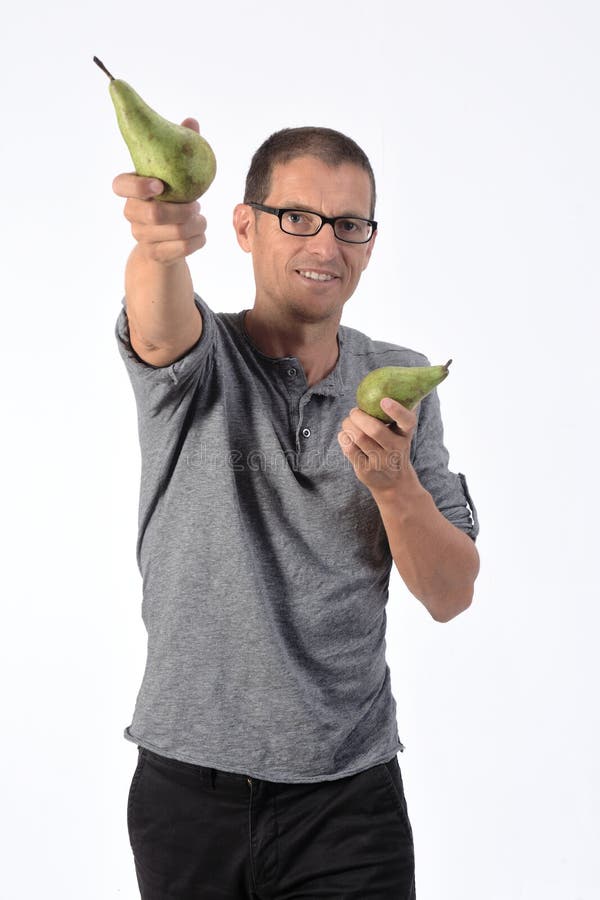 Man with Pear on White Background Stock Photo - Image of caucasian ...