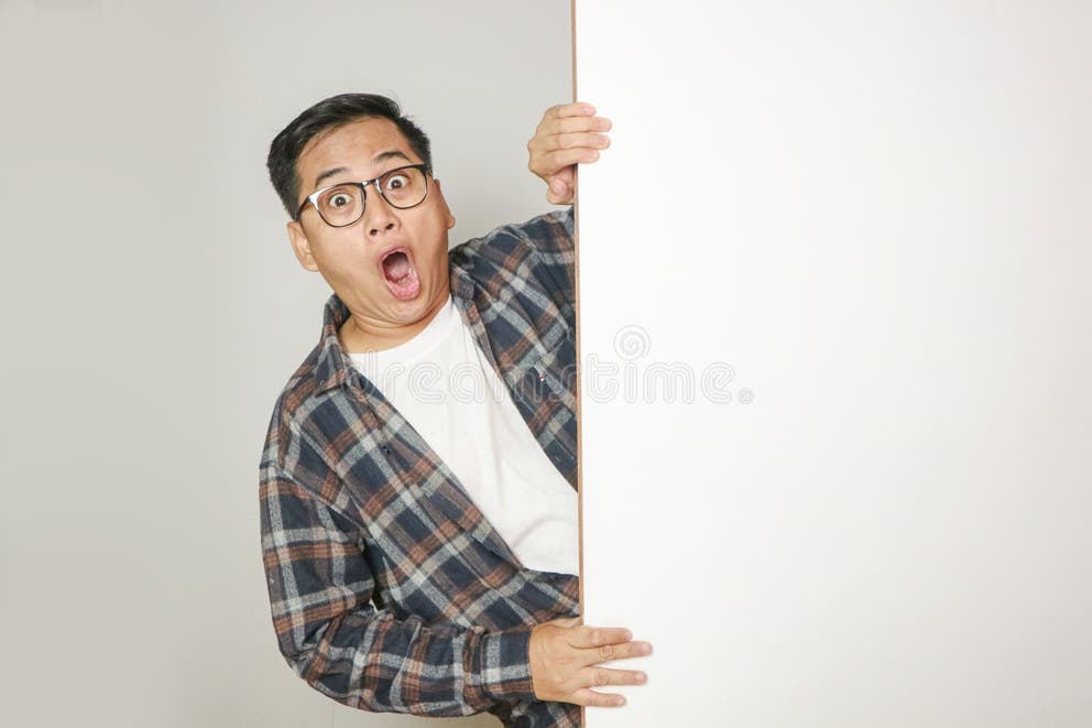 A Man Peeking Behind Wall Seeing Something with Confused Expression ...