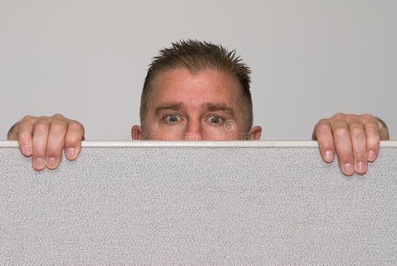 Man Peering Over Office Cubicle Stock Photo - Image of worker, cubicle ...