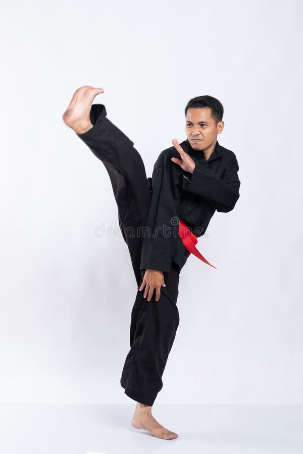 Man in Pencak Silat Uniform Poses Forward Kick Movement Stock Image ...