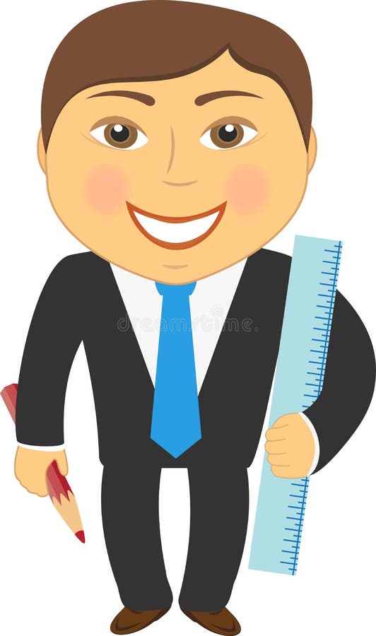 Man with pencil and ruler stock vector. Illustration of intermediary ...