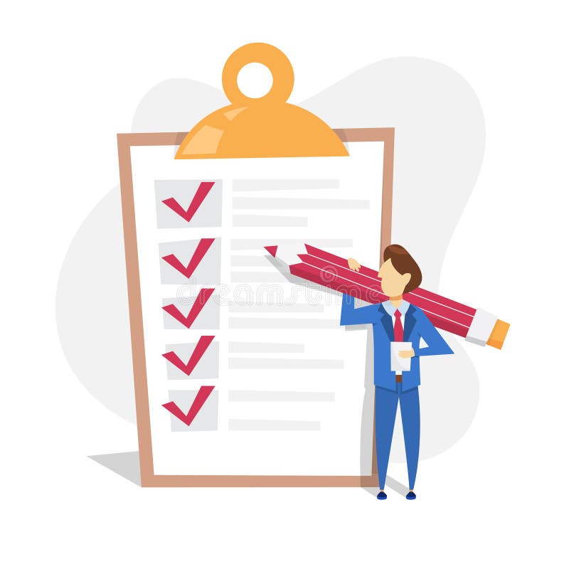 Man with Pencil Standing at the Big Checklist Stock Vector ...