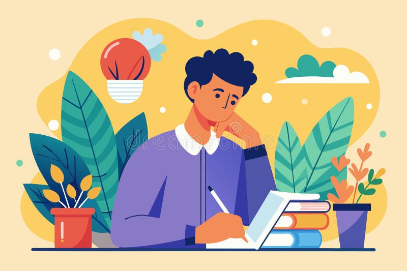 A Man Pens Down His Reflections in a Notebook while Surrounded by ...