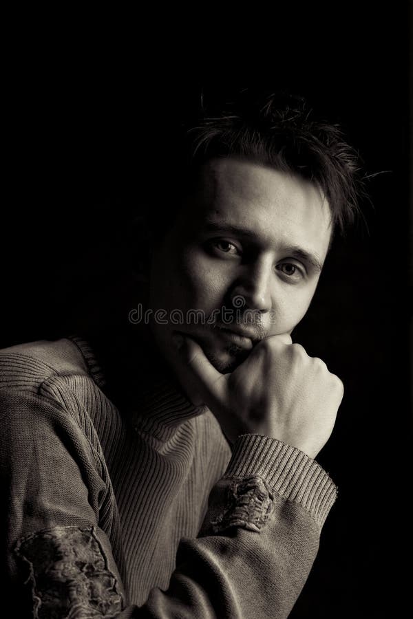 Man in a pensive pose stock photo. Image of pensive, shot - 19416294