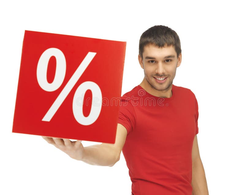Man with percent sign stock photo. Image of holding, looking - 39407174