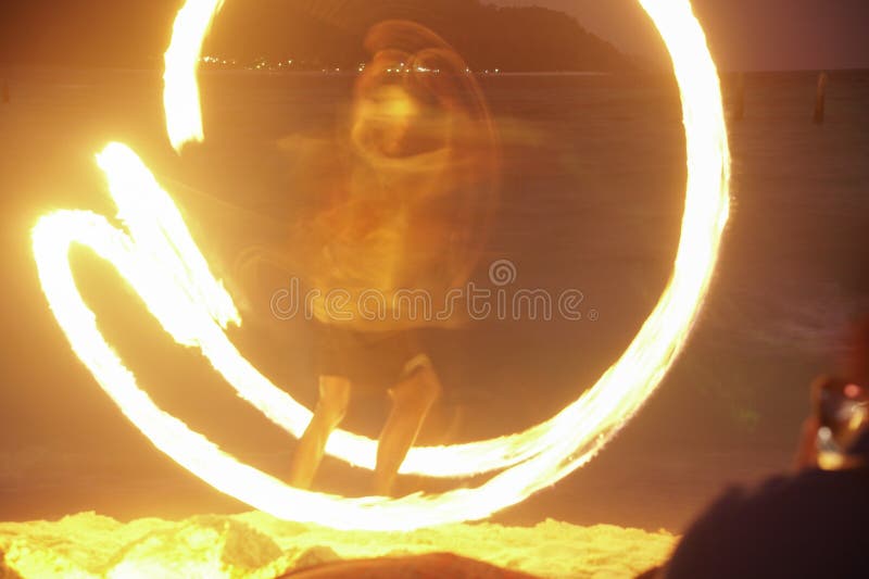 Man Performing Fire Show Dancing with Flame at Night Stock Photo ...