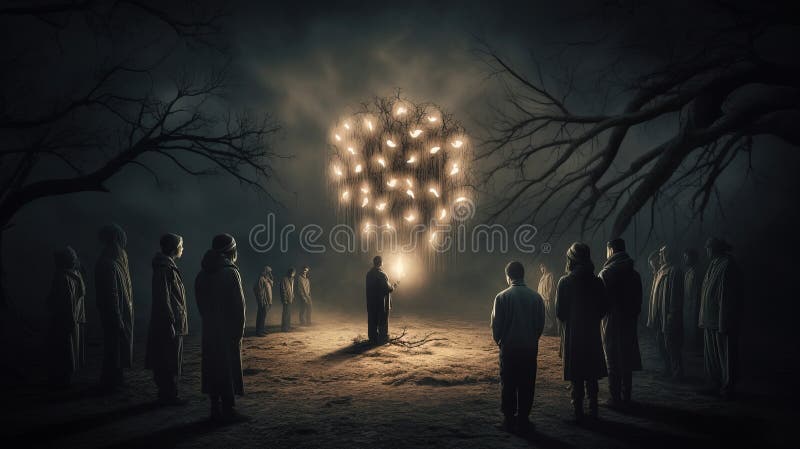 Man Performing Magic in Front of a Group of People, in a Dark ...