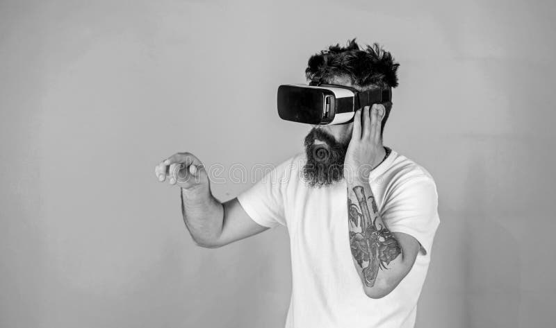 Man Performing Musical Show in Virtual Reality Simulation Game. Bearded ...