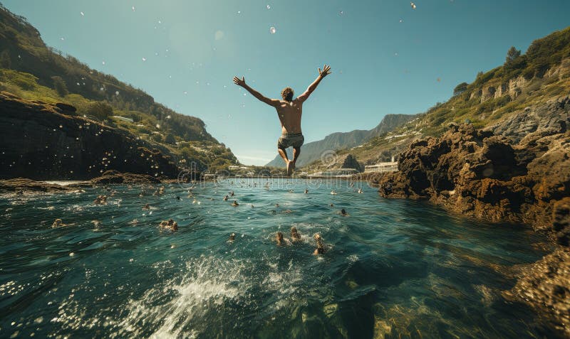 Man Performing Somersault Dive into Water Stock Photo - Image of thrill ...