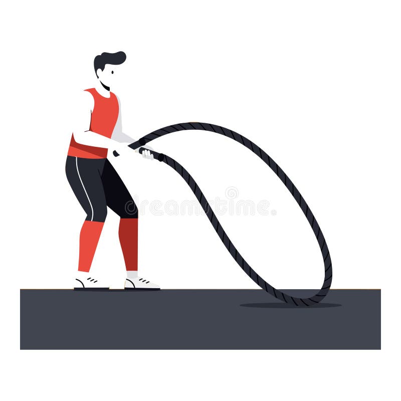 Man Exercising with Battle Ropes in Fitness Workout Session Vector ...