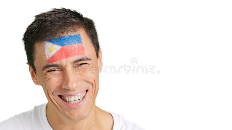 Man with a Philippine Flag Painted on the Face Smiling Stock Image ...