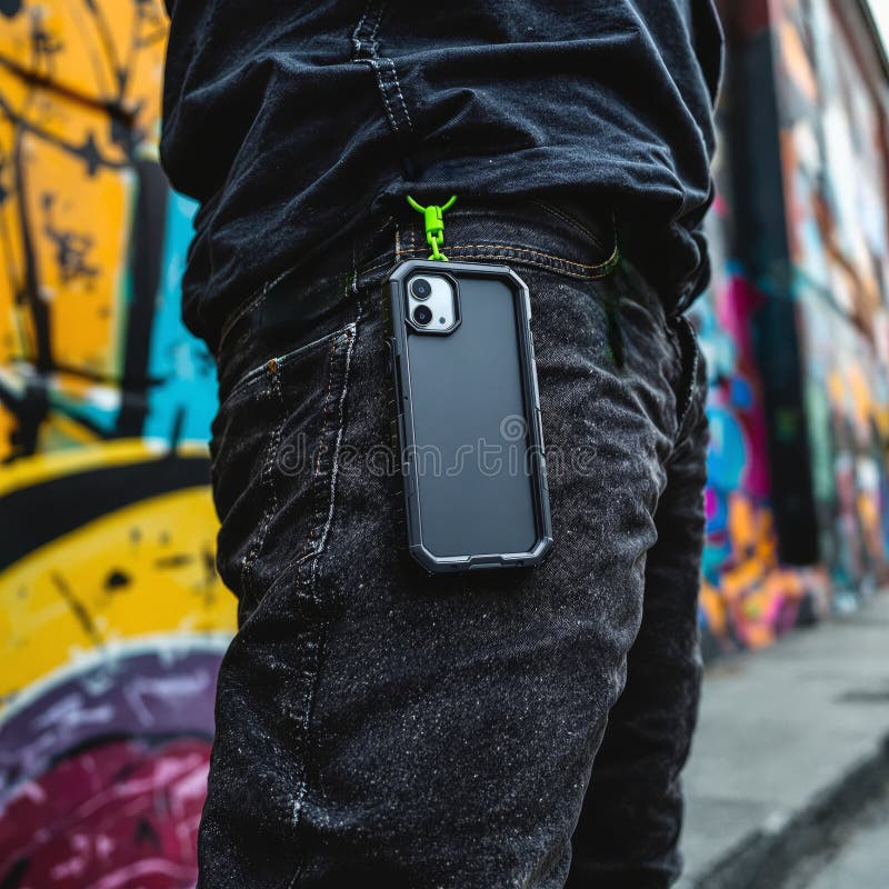 Man with Phone on Chain, Generative Ai Stock Illustration ...