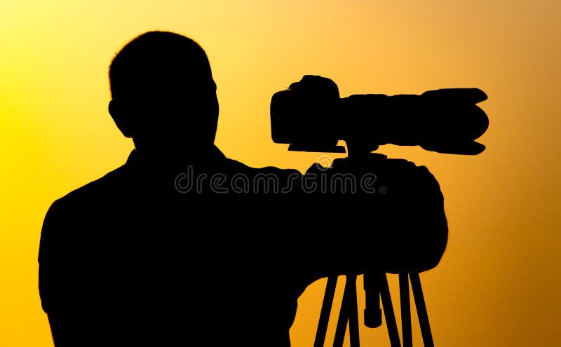 Man Photographer with a Camera at Sunset Stock Image - Image of nature ...