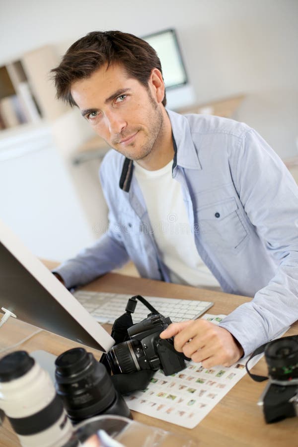 Man Photographer Working on Post-production Stock Photo - Image of ...