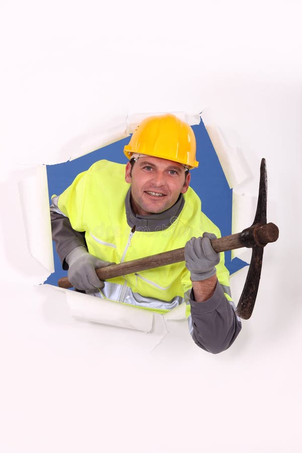 Man with pick-axe stock image. Image of miner, protection - 29640795