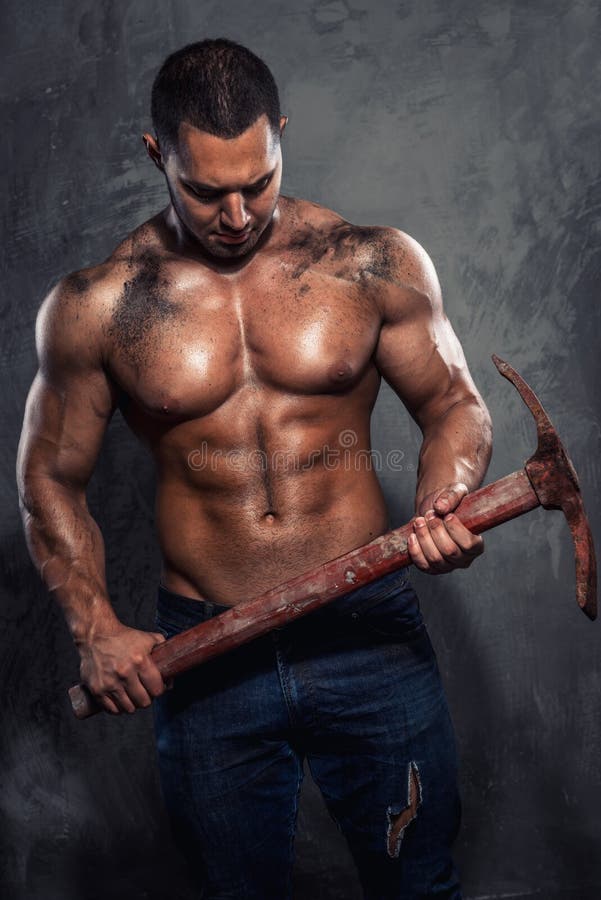 Man with pickaxe stock image. Image of muscular, concept - 32236715