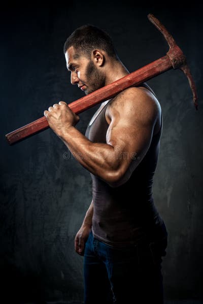 Man with pickaxe stock image. Image of male, muscle, human - 32236821