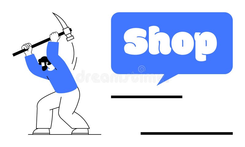 Man with Pickaxe and Shop Text in Speech Bubble Representation for ...
