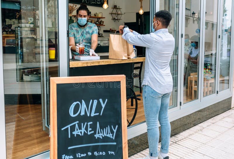 Man Picking Up Take Away Food Order Stock Photo - Image of restaurant ...