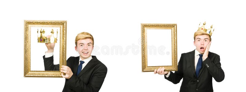 The Man with Picture Frame Isolated on the White Stock Image - Image of ...