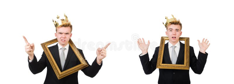 Man with Picture Frame Isolated on the White Stock Photo - Image of ...