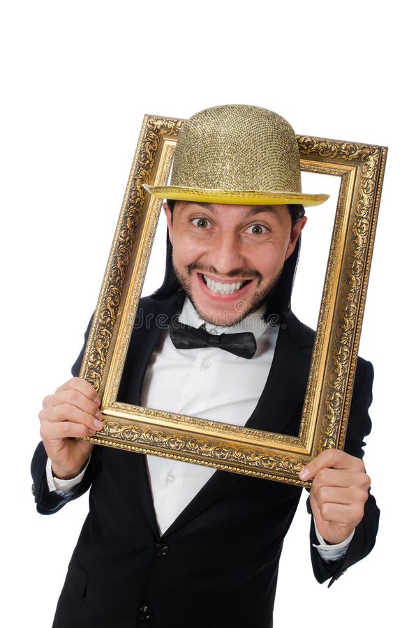 The Man with Picture Frame Isolated on White Stock Photo - Image of ...