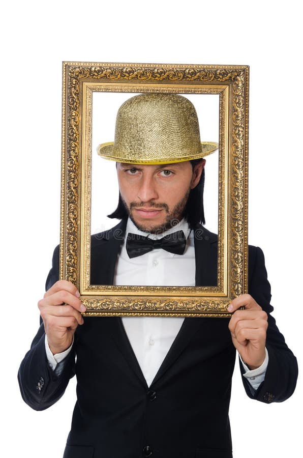 The Man with Picture Frame Isolated on White Stock Photo - Image of ...