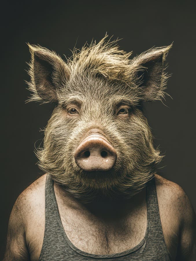 Man with a Pig Head in a Tank Top Stock Photo - Image of ...